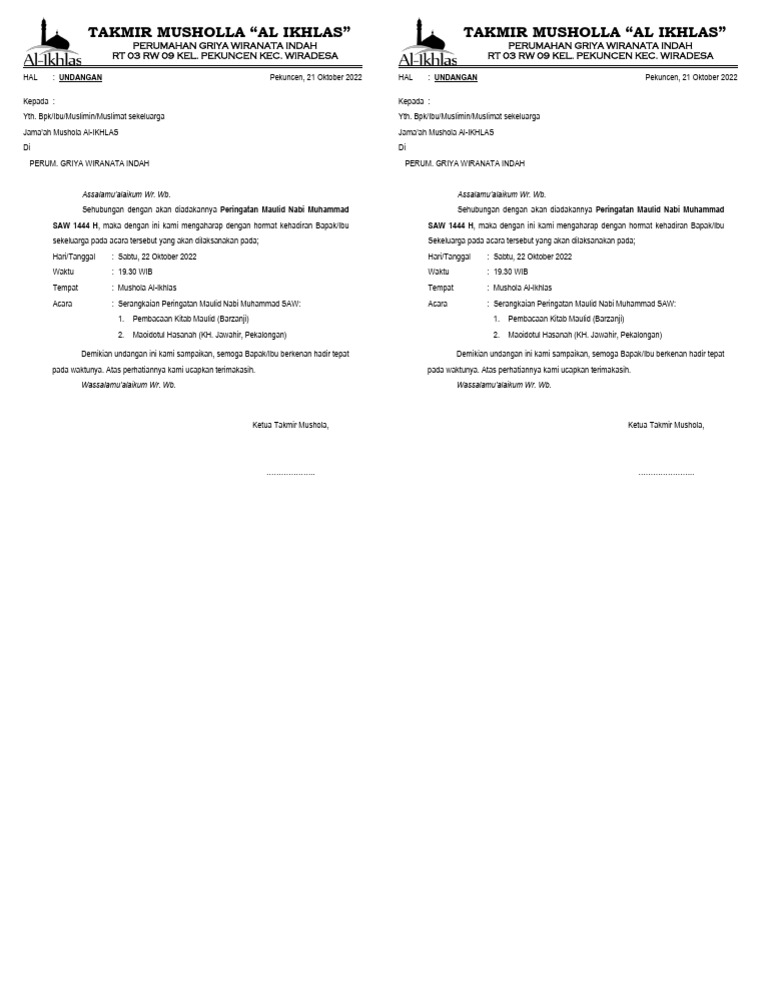 Undangan Peringatan Maulid Nabi 1444 H | PDF