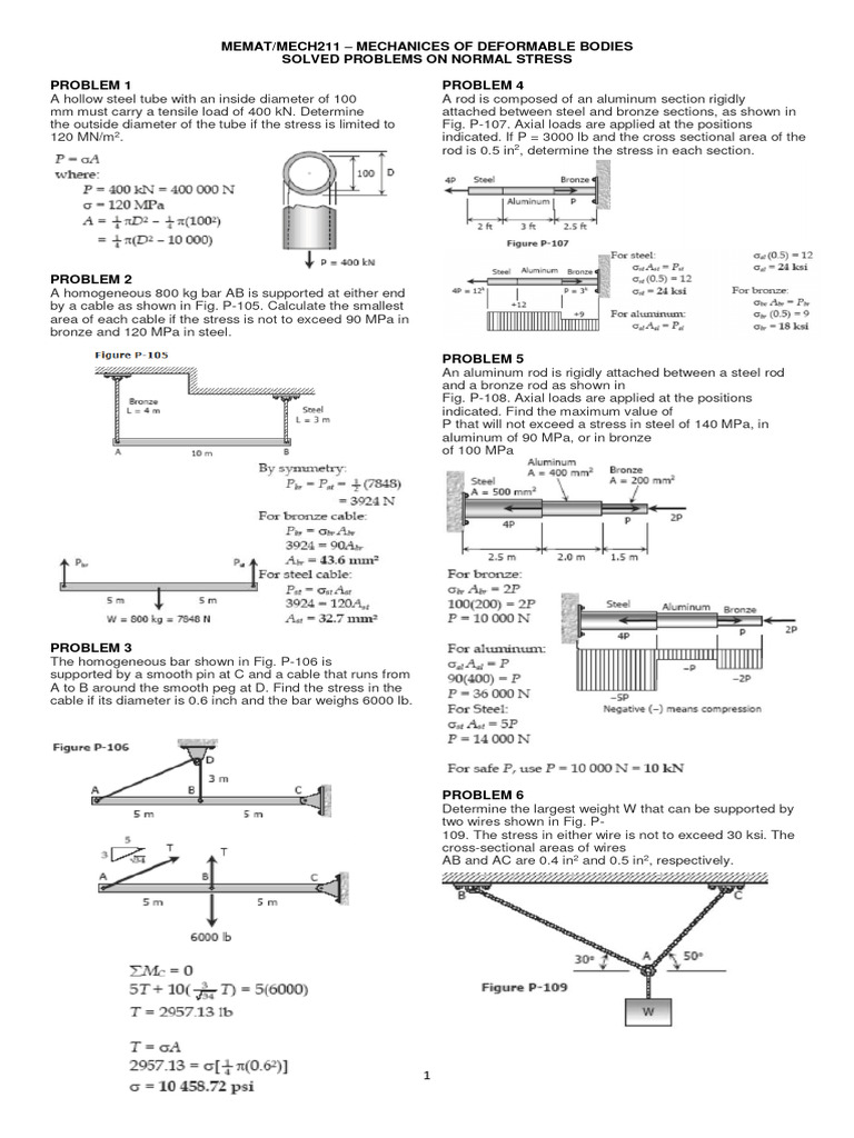 Solved Problems Normal Stress | Download Free PDF | Stress (Mechanics ...