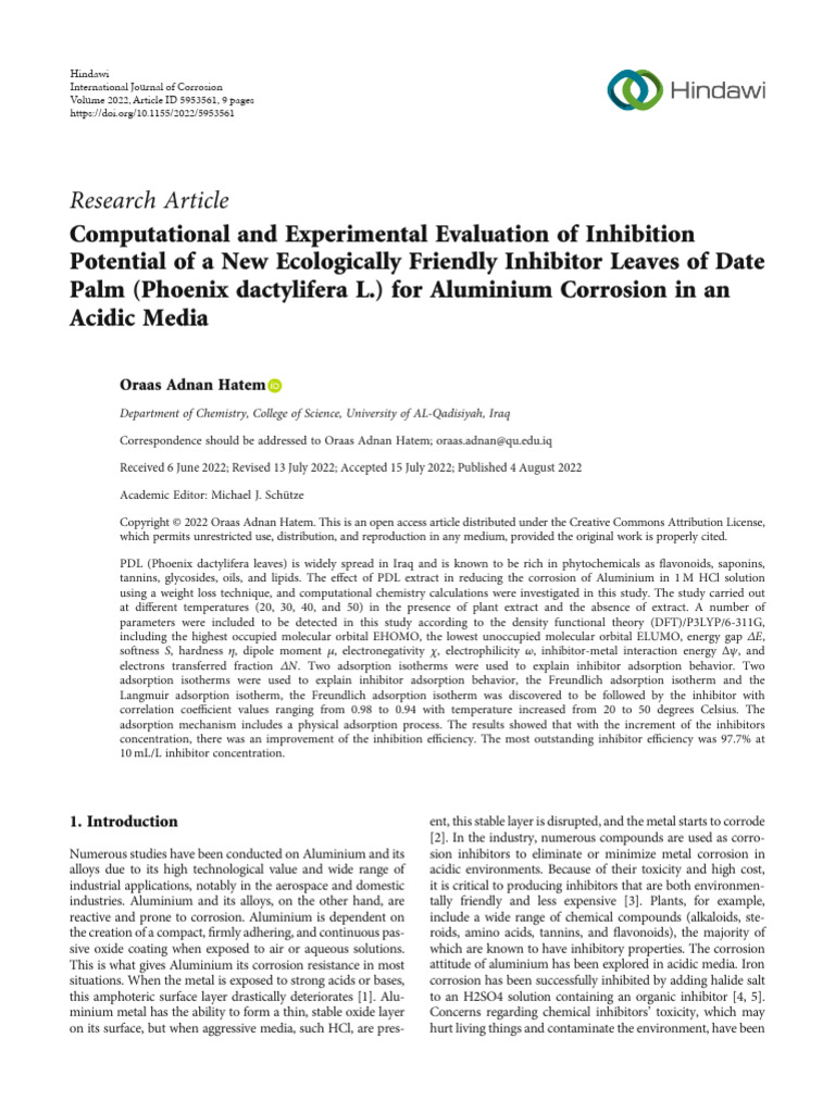 Inhibition Potential Date Palm Extract - Al | PDF | Adsorption | Corrosion