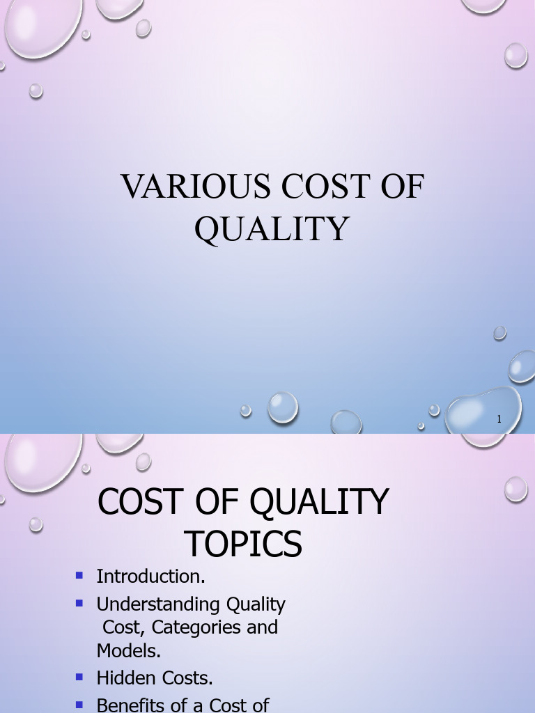 Various Cost of Quality | PDF | Audit | Cost