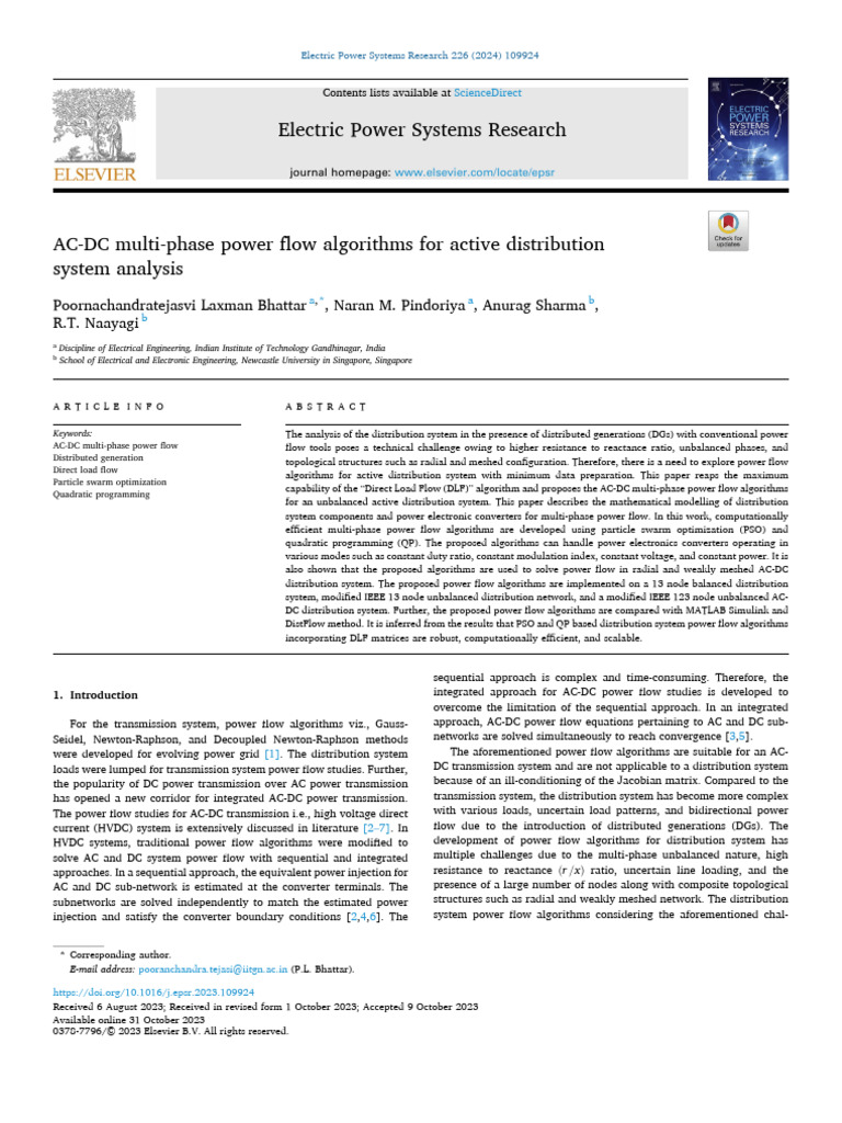 2024 - AC-DC Multi-Phase Power Flow Algorithms For Active Distribution System Analysis | PDF ...