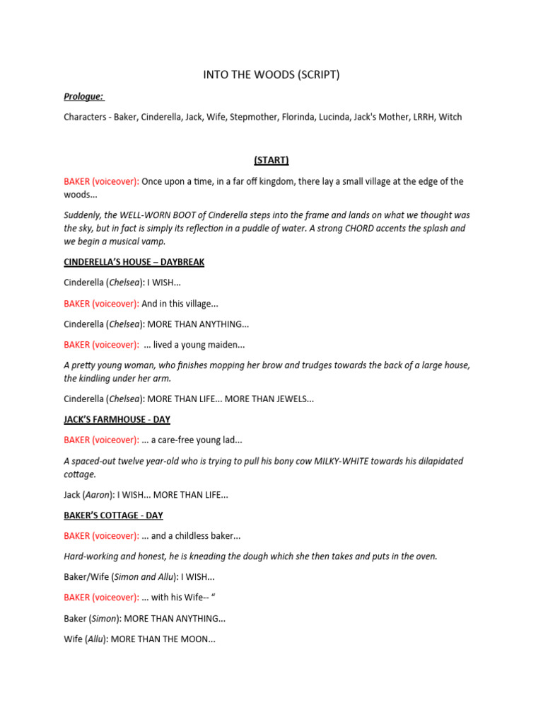 Into The Woods Script | PDF | Cinderella | Little Red Riding Hood