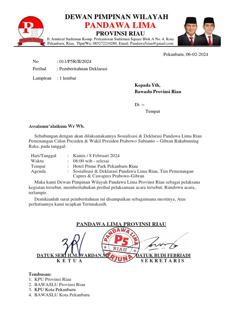 Surat Pemberitahuan Deklarasi | PDF