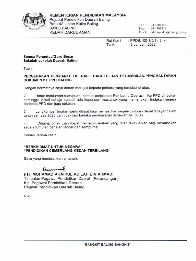 Surat Pergerakan Pembantu Operasi Bagi Tujuan Pengambilan Atau ...