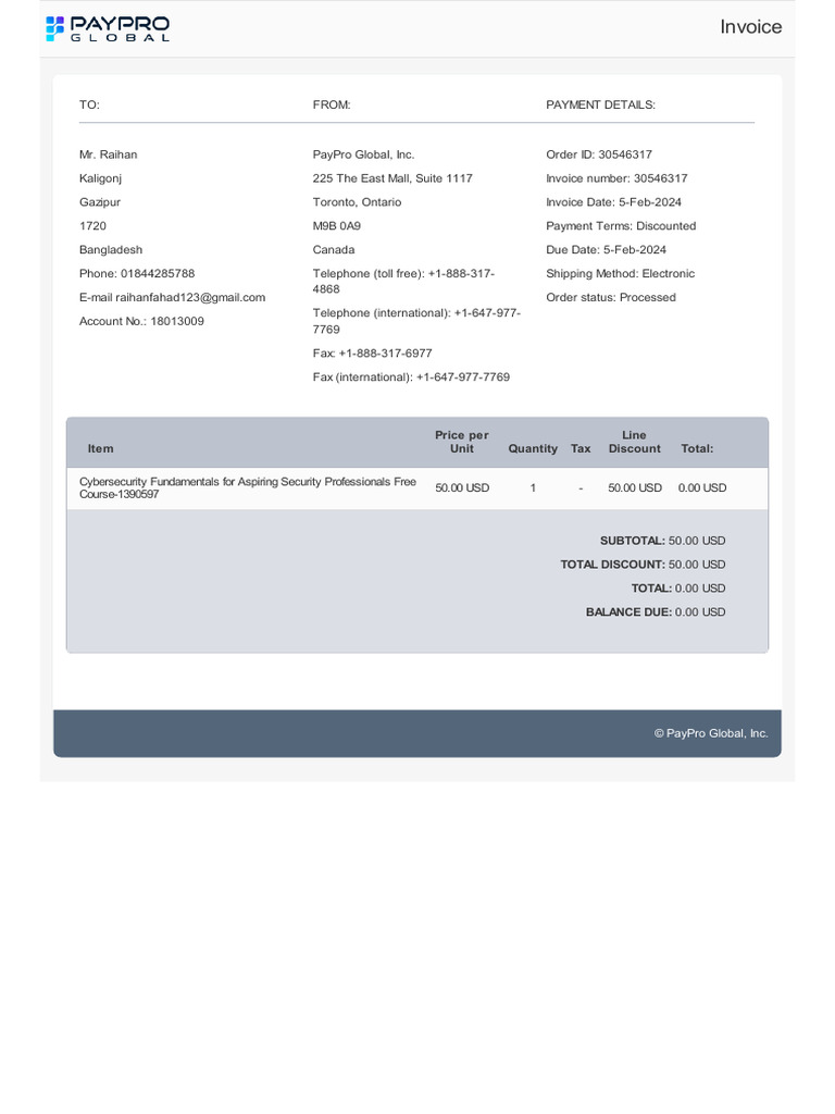 PayPro Global Invoice 30546317 (2024-Feb-05) | PDF