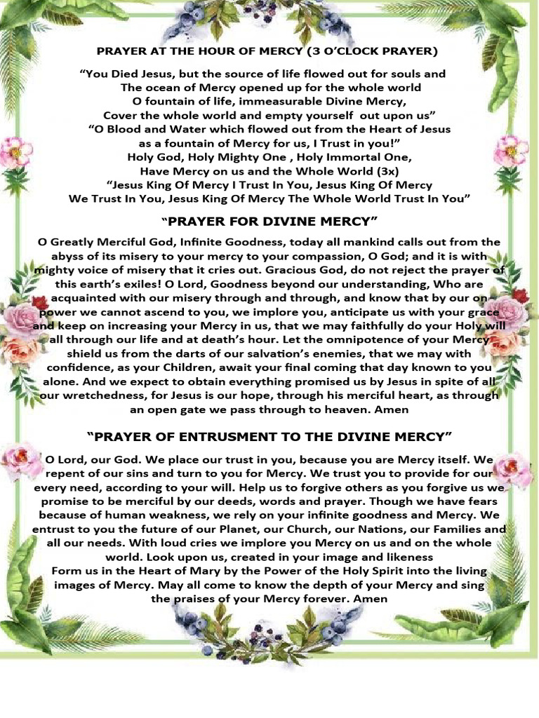3 Oclock Prayer At The Hour Of Mercy Pdf Mercy Metaphysics Of Religion