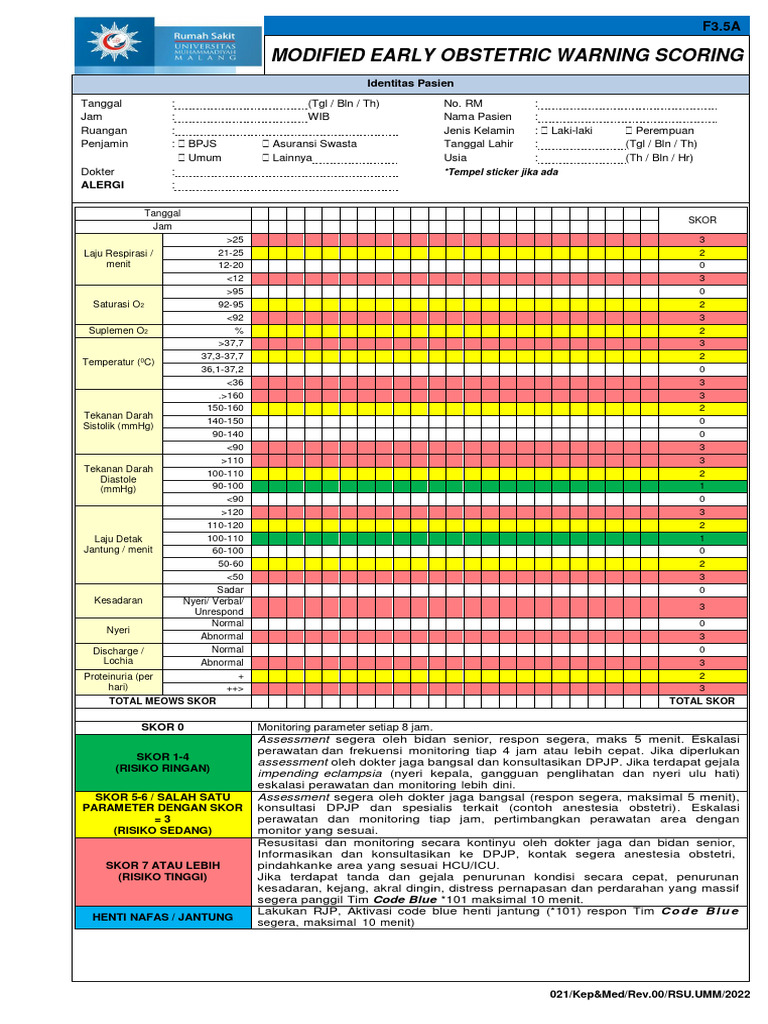 F3.5a Ews Modified Early Obstetric Warning Scoring 2022 | PDF