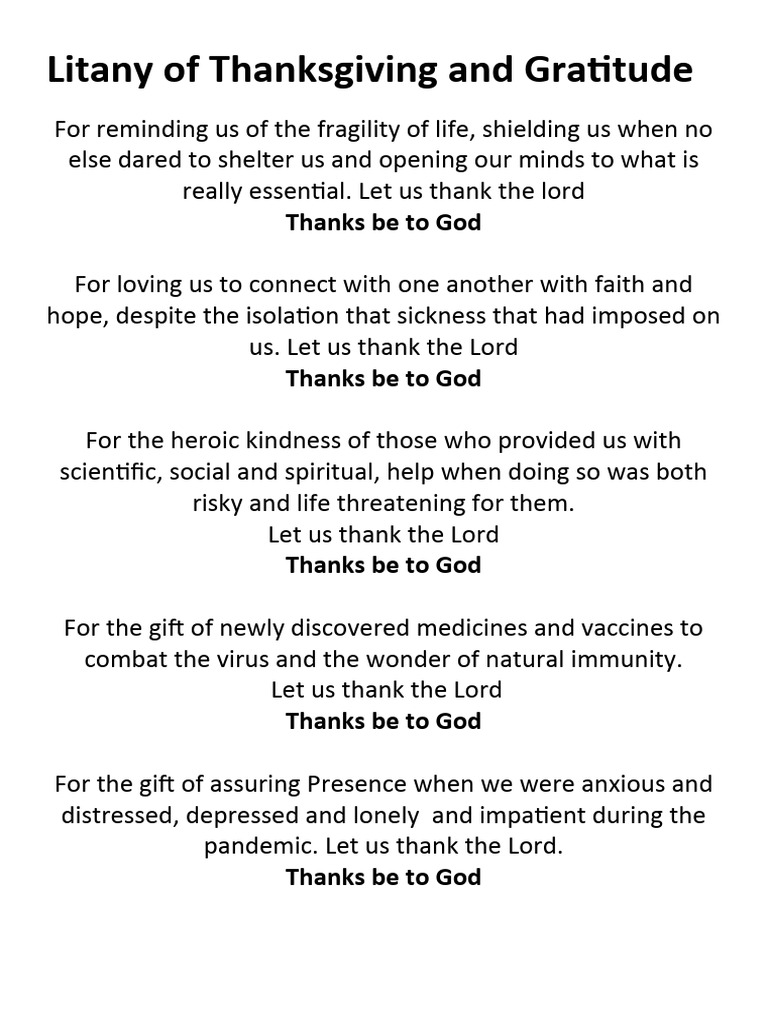 Litany of Thanksgiving and Gratitude | PDF