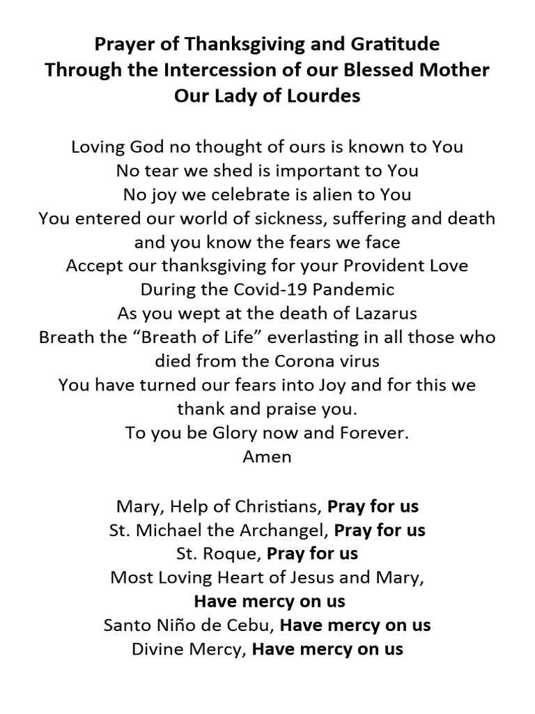 Prayer of Thanksgiving and Gratitude | PDF