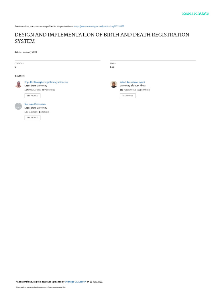 Design And Implementation Of Birth And Death Registration System Pdf