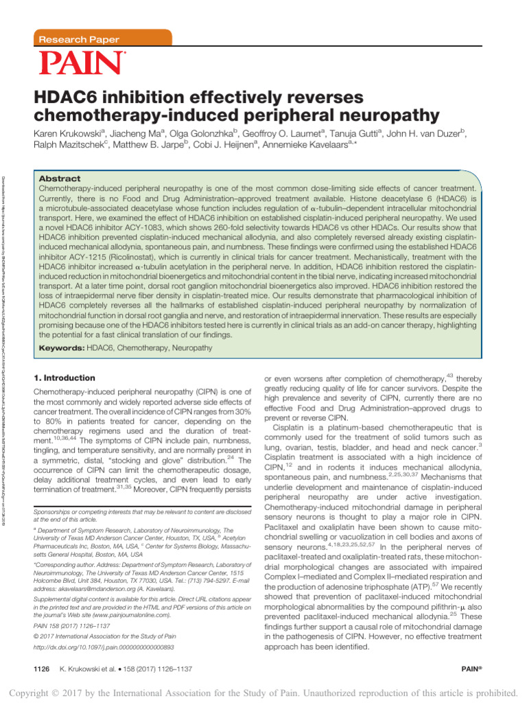 HDAC6 Inhibition Reverses CIPN | PDF | Clinical Medicine | Medicine