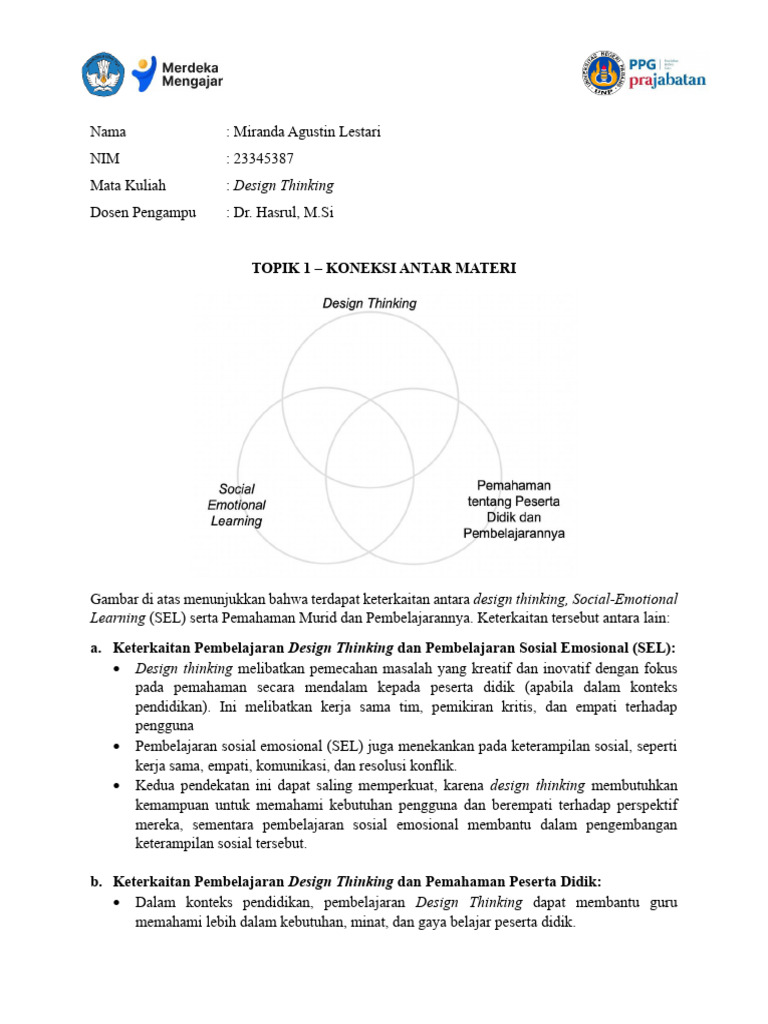 Topik 1 - Koneksi Antar Materi - Design Thinking - Miranda Agustin ...