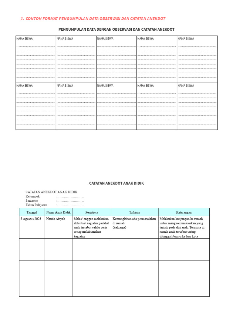 Contoh Format Asesmen PAUD | PDF