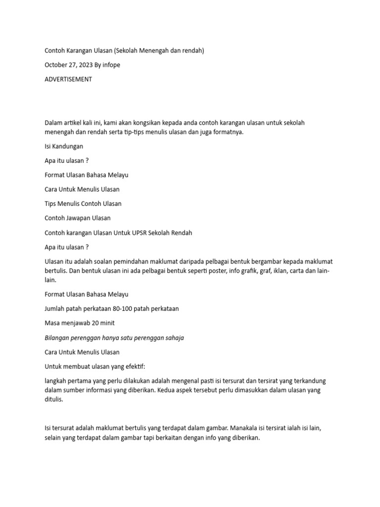 Contoh Karangan Ulasan | PDF