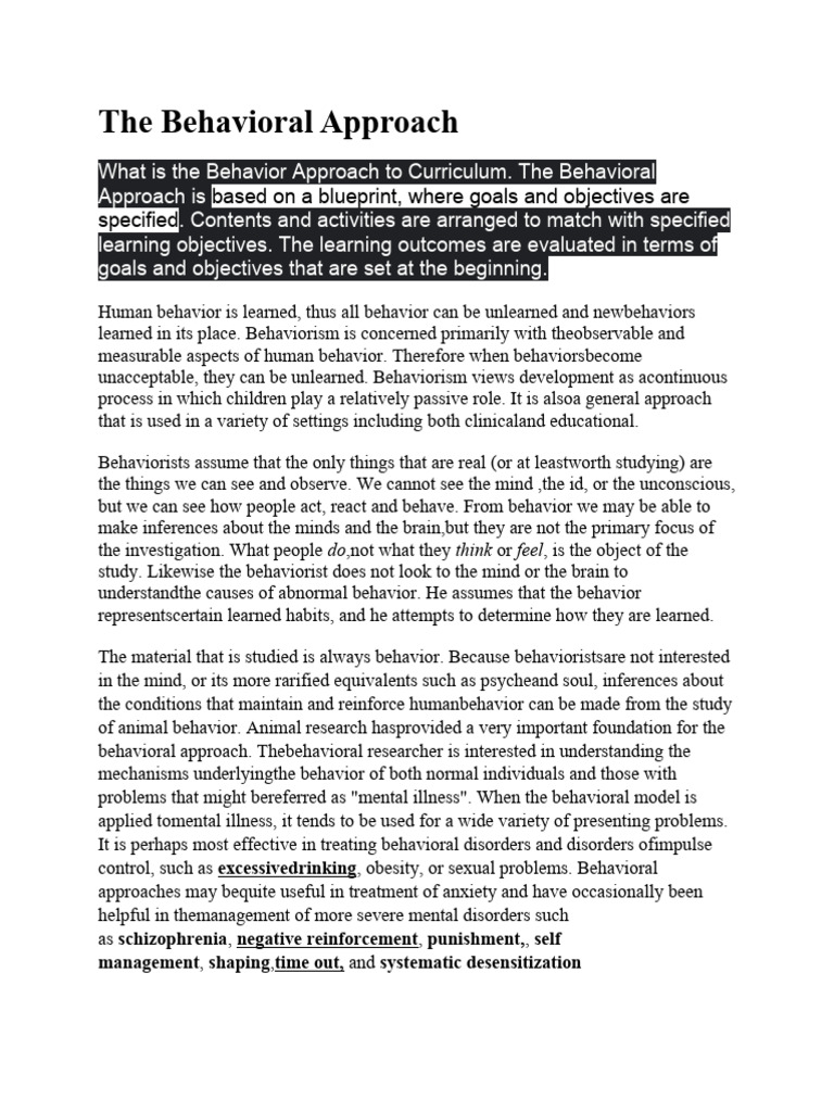 The Behavioral Approach | Download Free PDF | Behaviorism | Learning