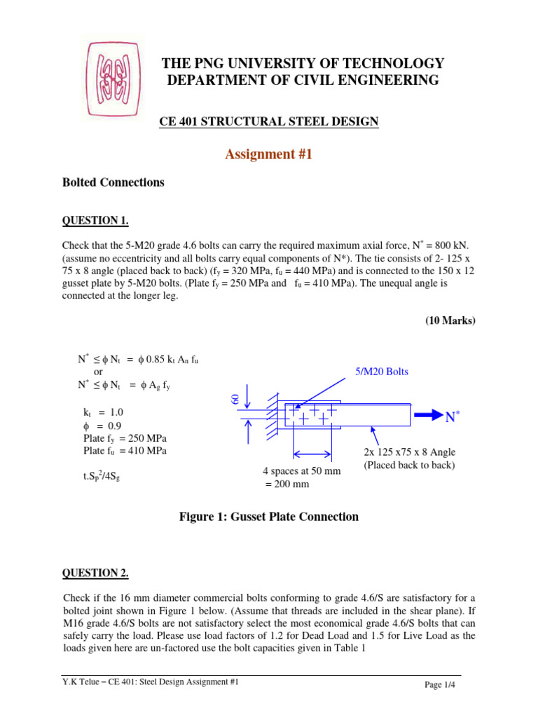 Steel Design Assignment: Bolted Connections | PDF | Building ...