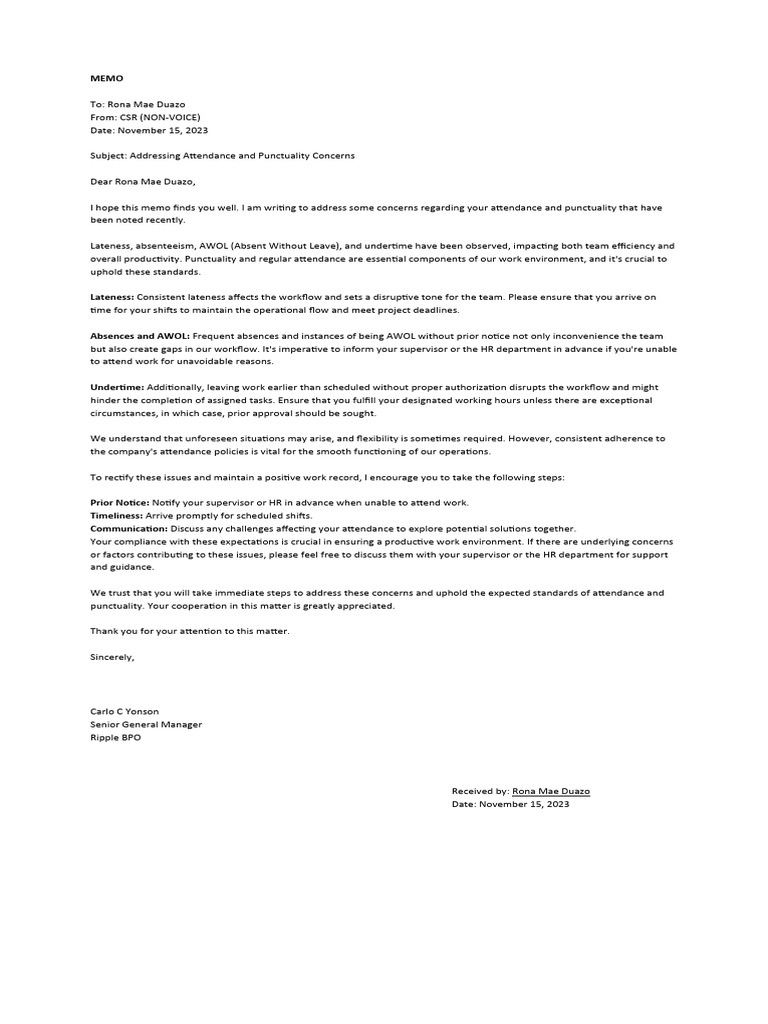 Memo For Late Awol Undertime | PDF