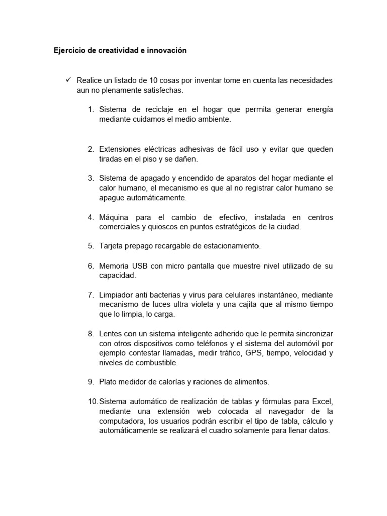 Ejercicio de Creatividad e Innovación | PDF