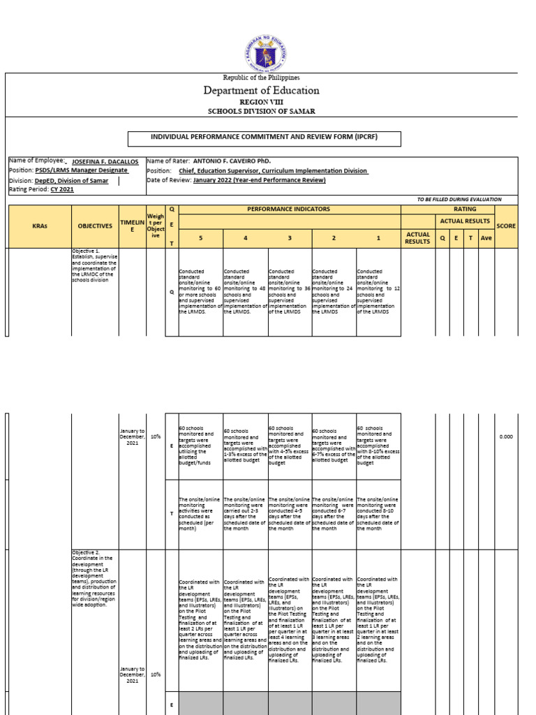 LRMS Ipcr 2021 | PDF | Performance Appraisal | Business