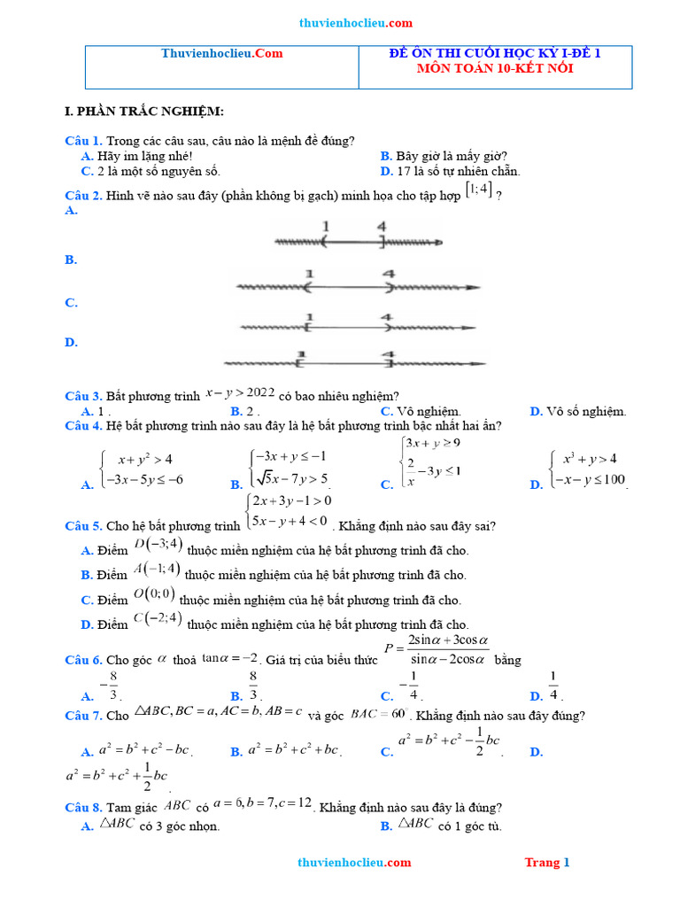 Bo de Thi HK1 Toan 10 KNTT Co Dap An Hay | PDF