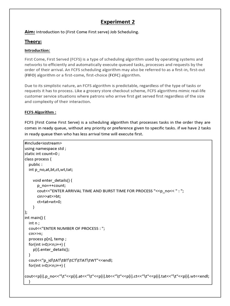 FCFS Job Scheduling Overview | PDF | Scheduling (Computing) | Computer Programming