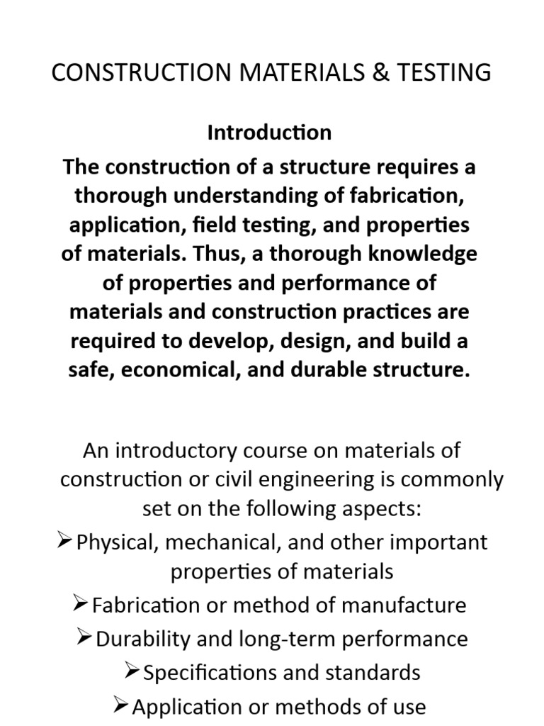 Construction Materials and Testing Overview | PDF | Young's Modulus ...