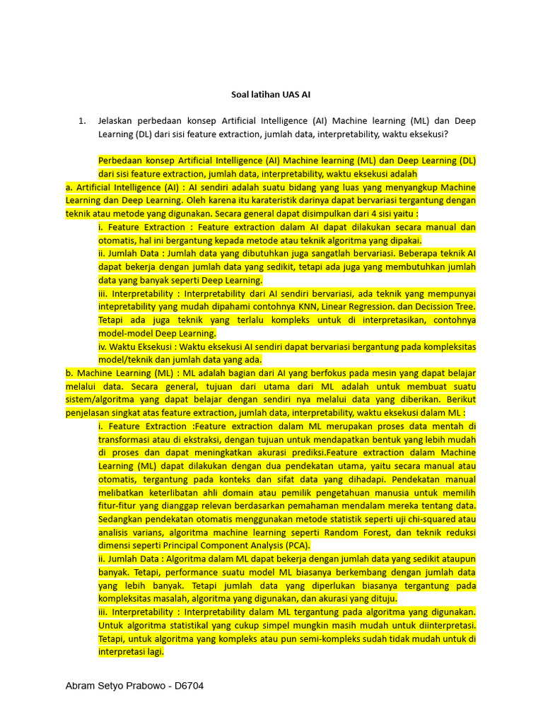 Soal Dan Kunci Jawaban Latihan UAS AI - LA03-LB09 - D6704 | PDF