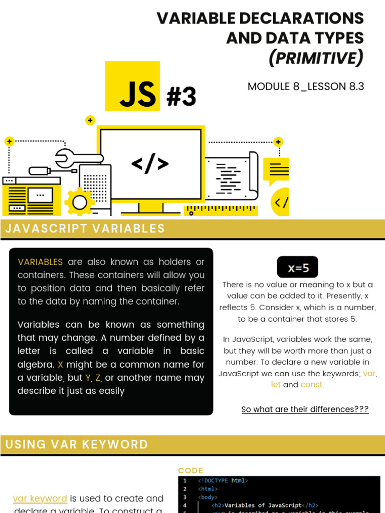 Module 8.0 - Lesson 8.3 Vriable Declaration and Data Type (Primitive) | PDF | Scope (Computer ...