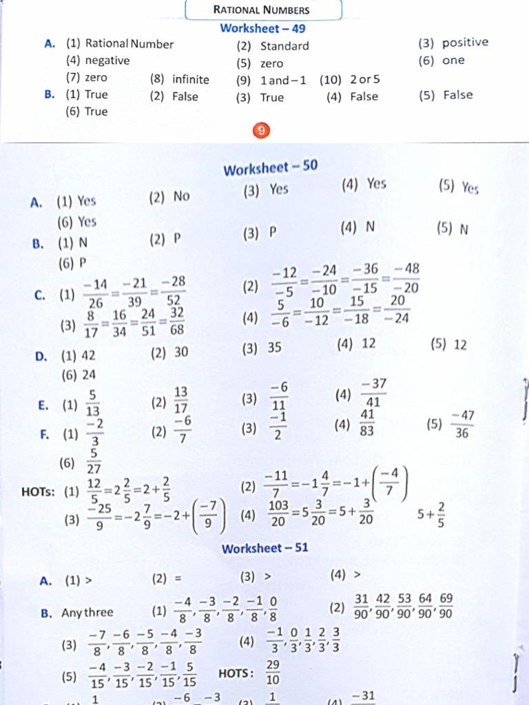 Rational Numbersanswers | PDF