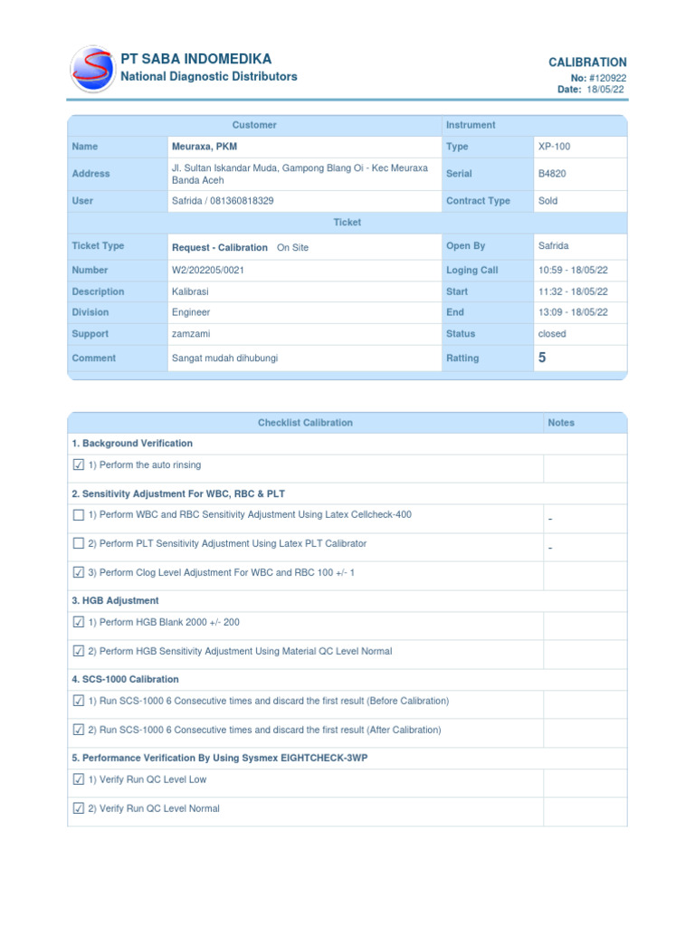 Ticket Calibration 120922 W2-202205-0021 | PDF