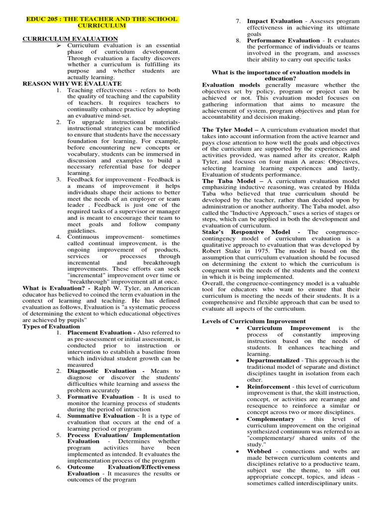 Educ 205 Reviewer Finals | PDF | Curriculum | Learning