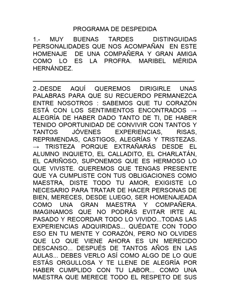 Programa de Despedida Maribel | PDF