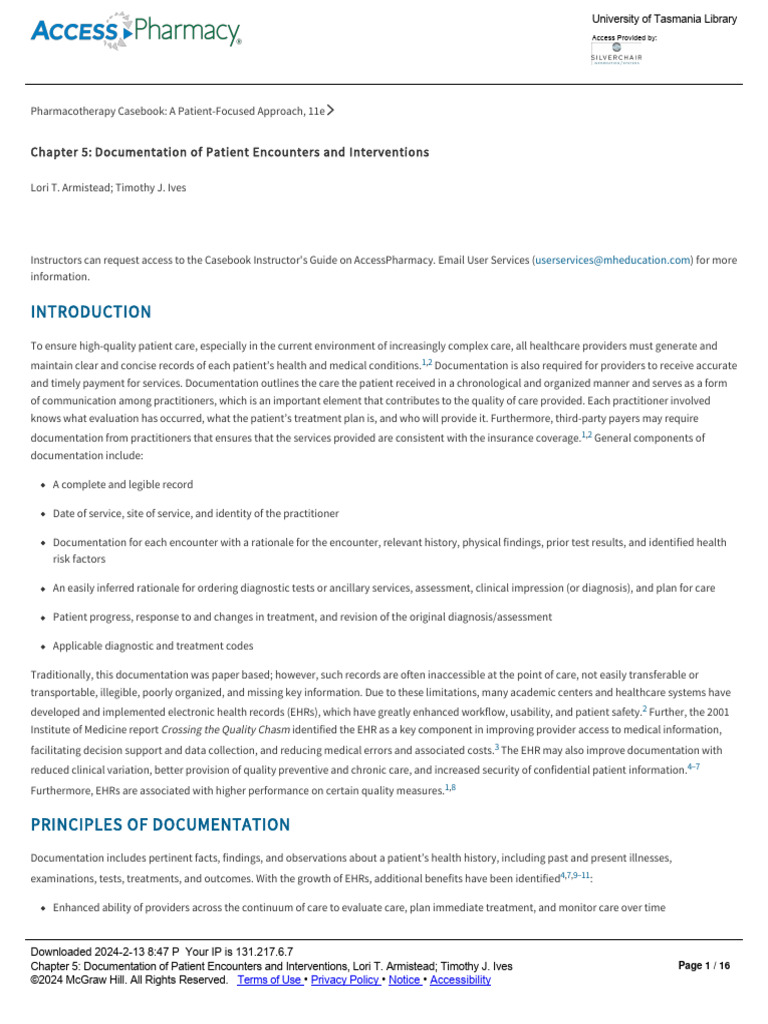 Chapter 5 - Documentation of Patient Encounters and Interventions | PDF ...