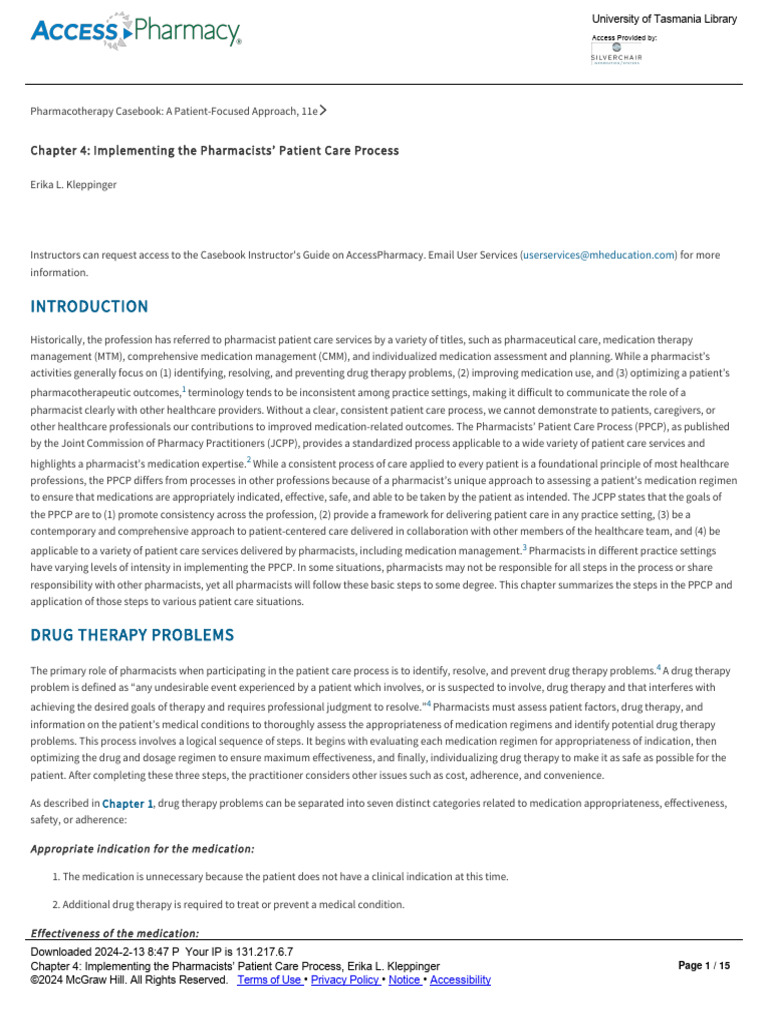 Chapter 4 - Implementing The Pharmacists' Patient Care Process | PDF ...