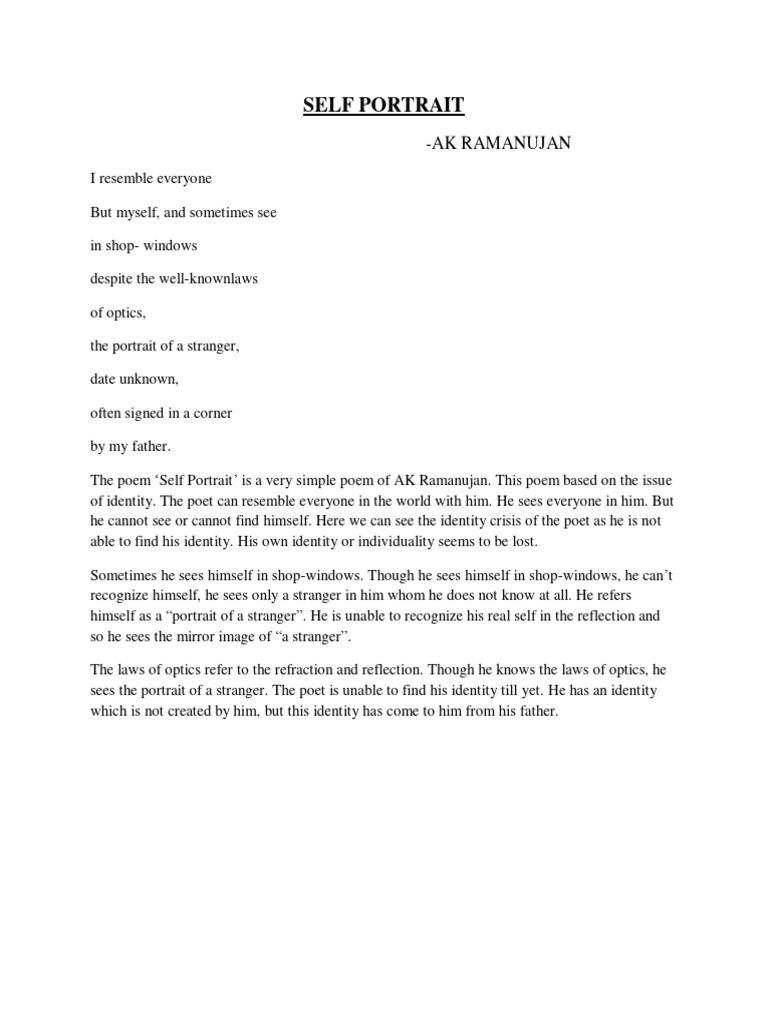 Self Portrait: - Ak Ramanujan | PDF