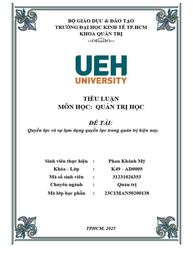 BÌA TIỂU LUẬN UEH | PDF