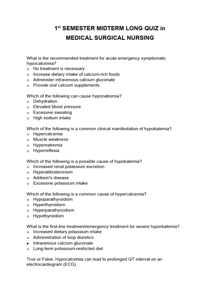 1st SEMESTER MIDTERM LONG QUIZ in MEDICAL SURGICAL NURSING | PDF ...