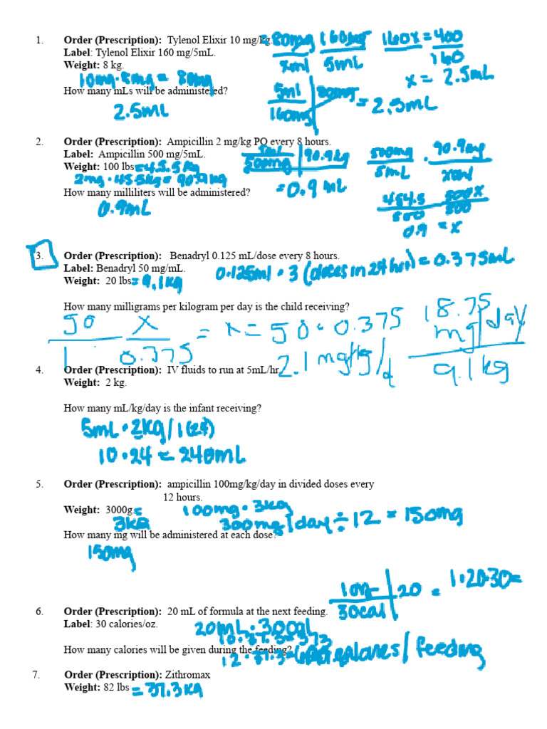 Peds Math Practice | PDF