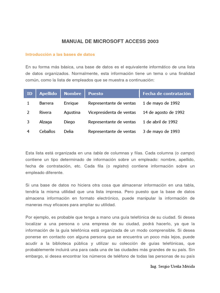 Manual de Microsoft Access 2003: Introducción A Las Bases de Datos | PDF