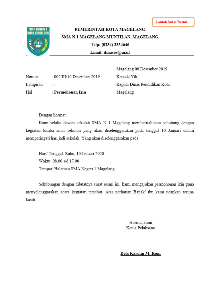 Contoh Surat Resmi Dan Tidak Resmi Pdf
