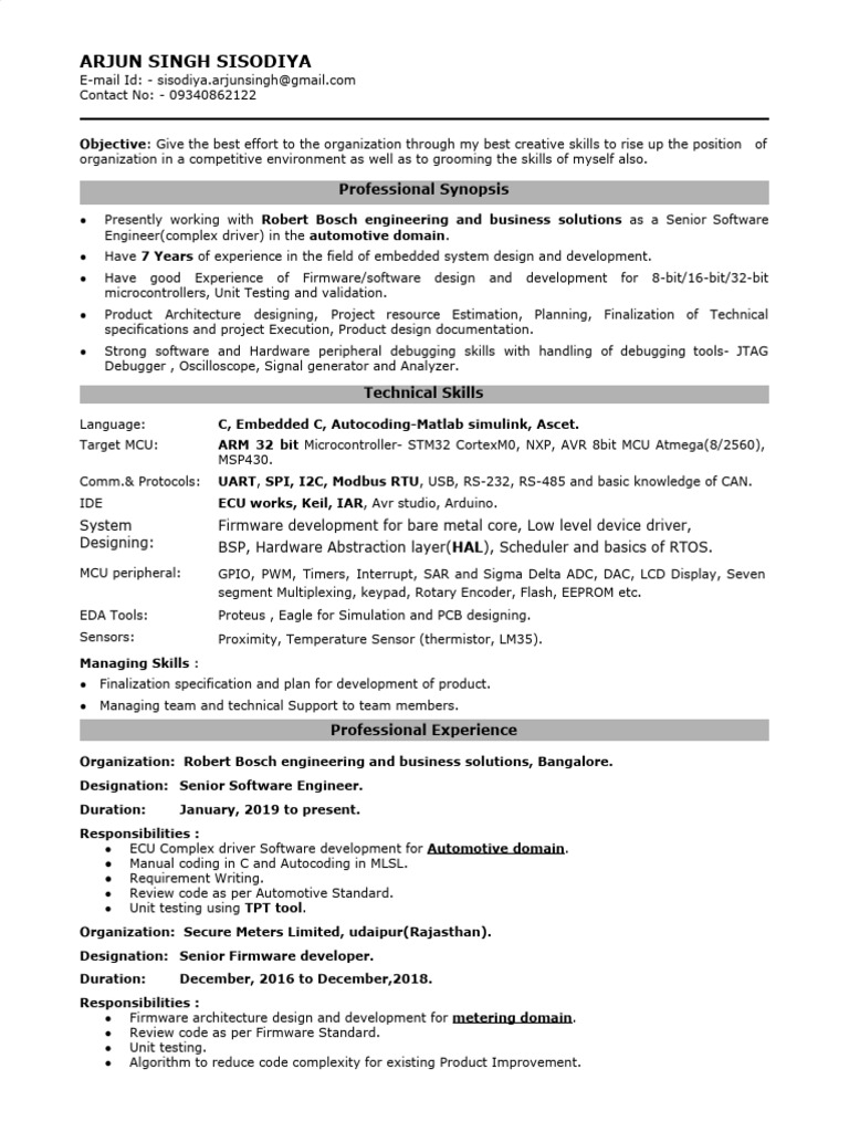 Arjun Singh Senior Software Engineer | PDF | Microcontroller | Electrical Engineering