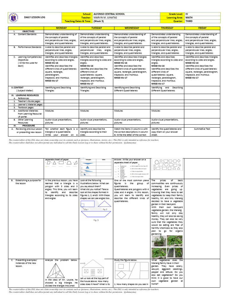 DLL - Math 4 - Q3 - Week 3 | PDF