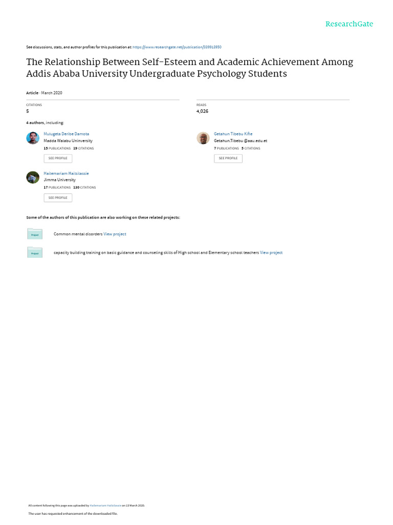 The Relationship Between Self-Esteem and Academic Achievement Among Addis Ababa University ...