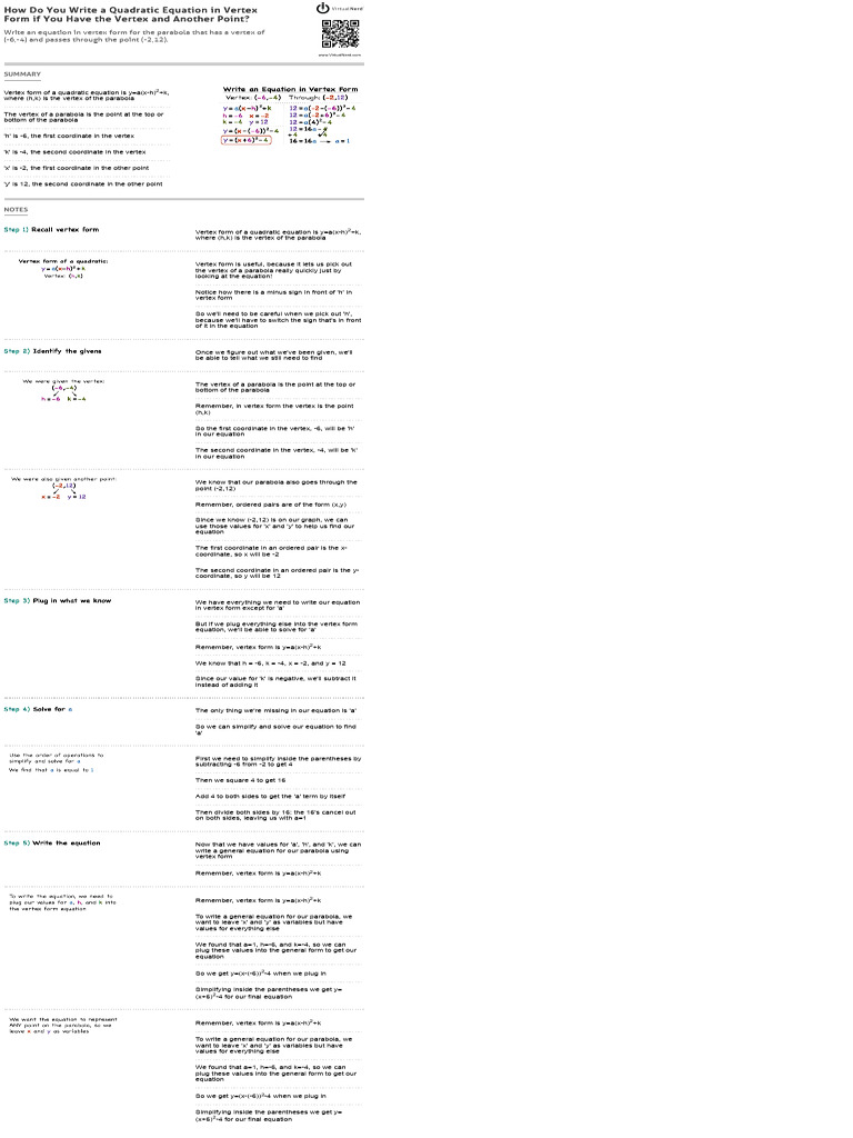 How Do You Write A Quadratic Equation in Vertex Form If You Have The ...