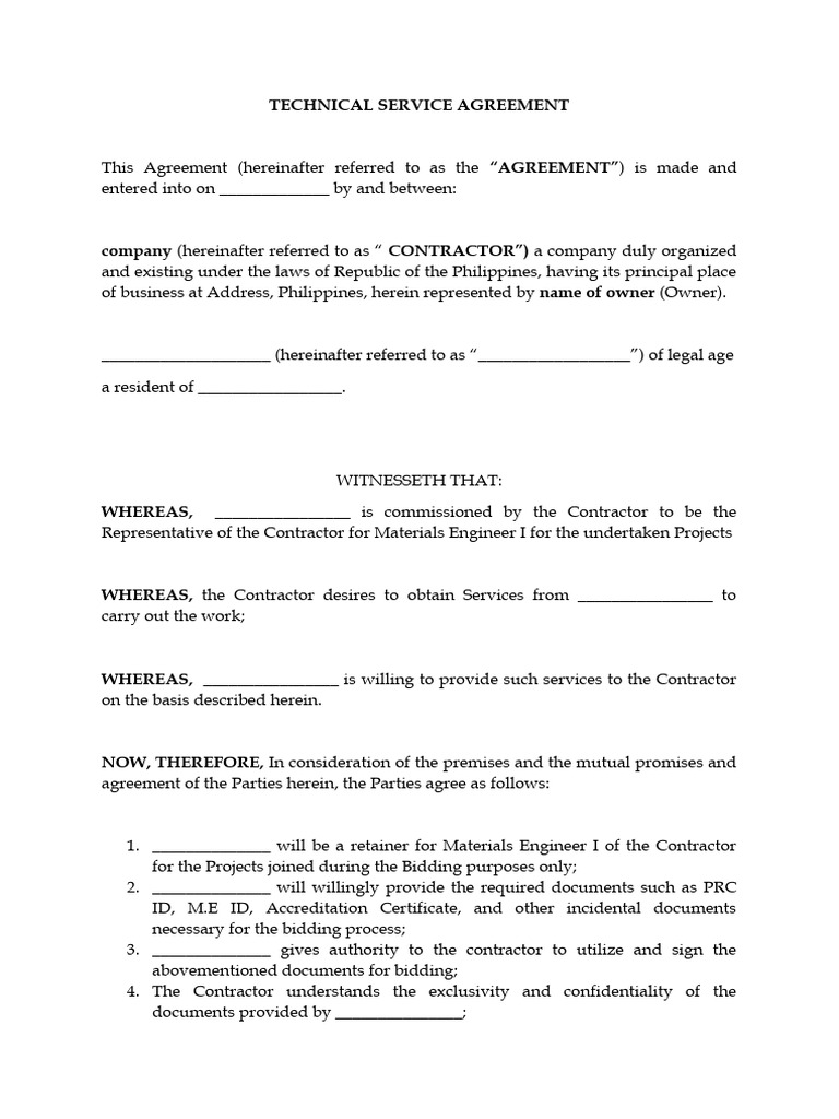 Technical Service Agreement for Engineer | PDF | Government | Justice