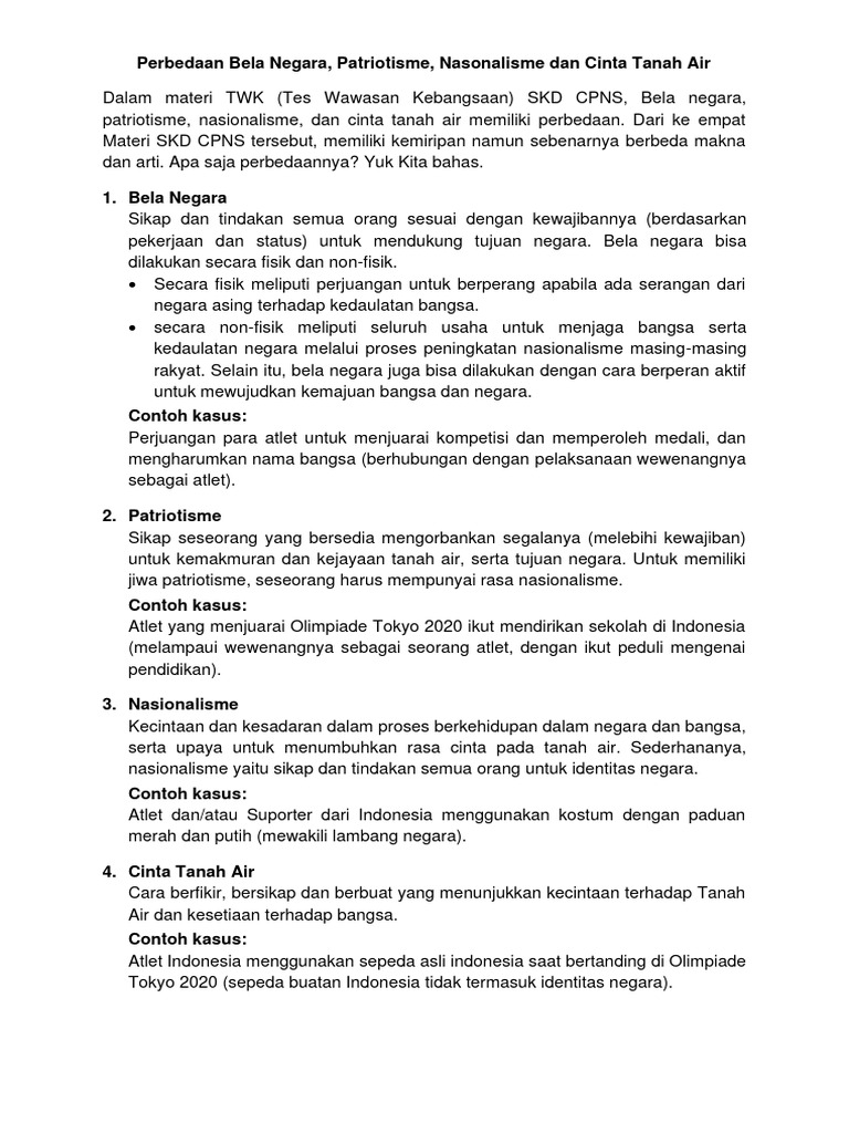Perbedaan Bela Negara dan Nasionalisme | PDF