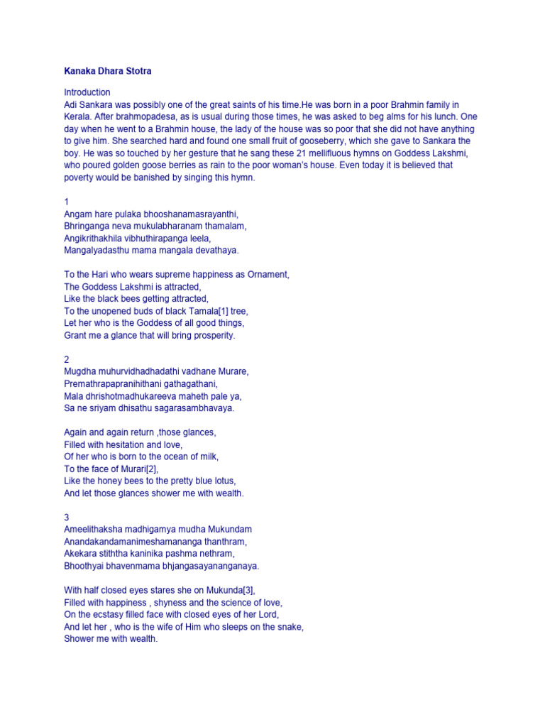 Kanaka Dhara Stotra for Devotees | PDF | Vishnu | Hindu Mythology