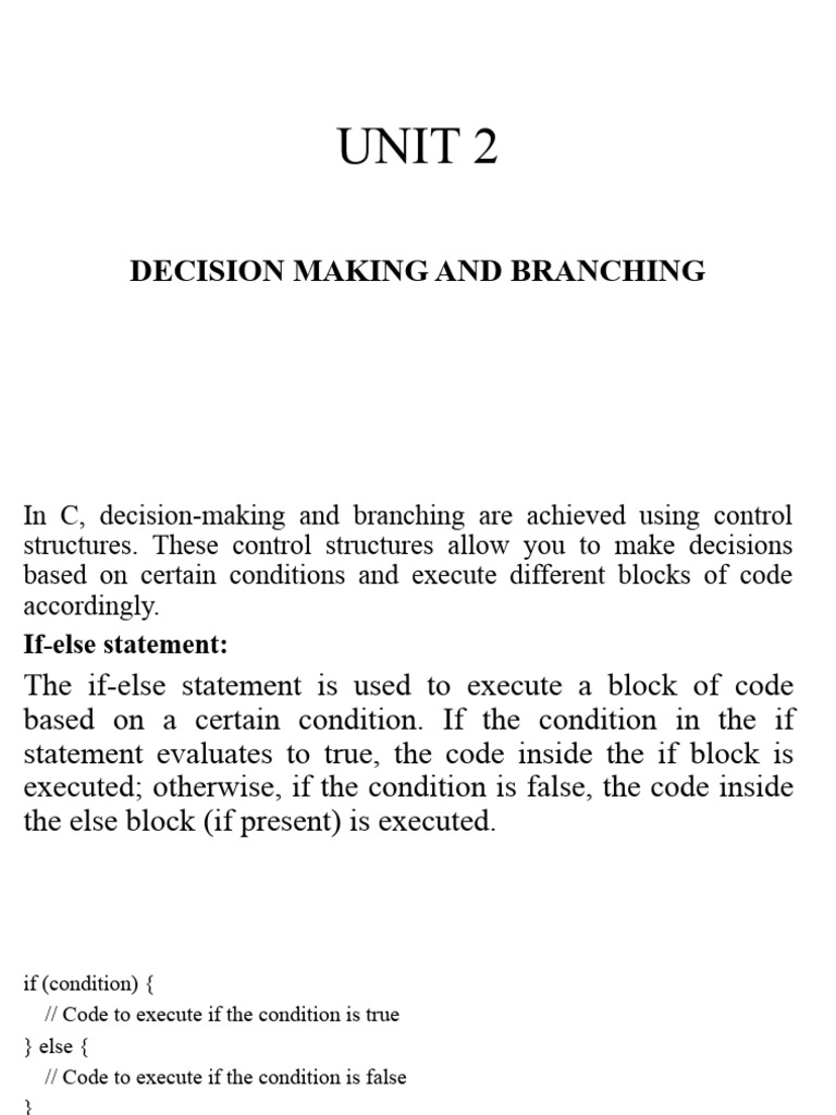 C Program - Unit 2 - Decision Making and Branching | PDF | Control Flow ... C Program - Unit 2 - Decision Making and Branching | PDF | Control Flow ...