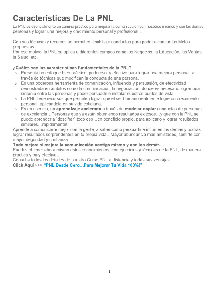 Caracteristicas de La PNL | PDF