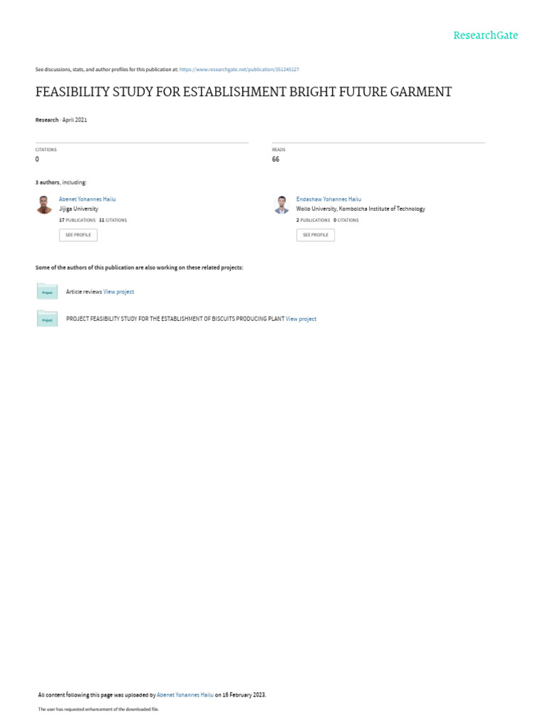 Feasibility Study For Establishment Bright Future Garment: April 2021 | PDF | Net Present Value ...